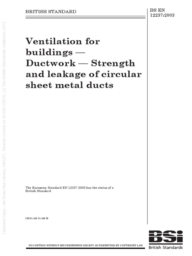 BS en 12237-2003-Ventilation For Buildings Ductwork Strength and ...