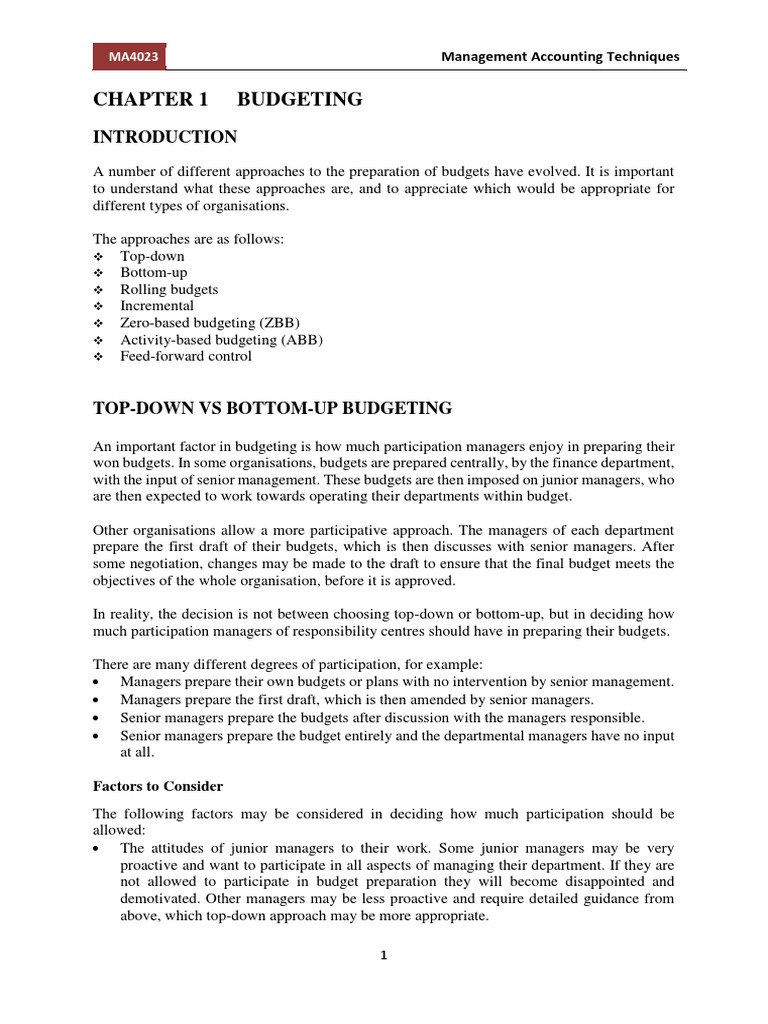 Budgeting Approaches in Management Accounting | PDF | Economies | Budget