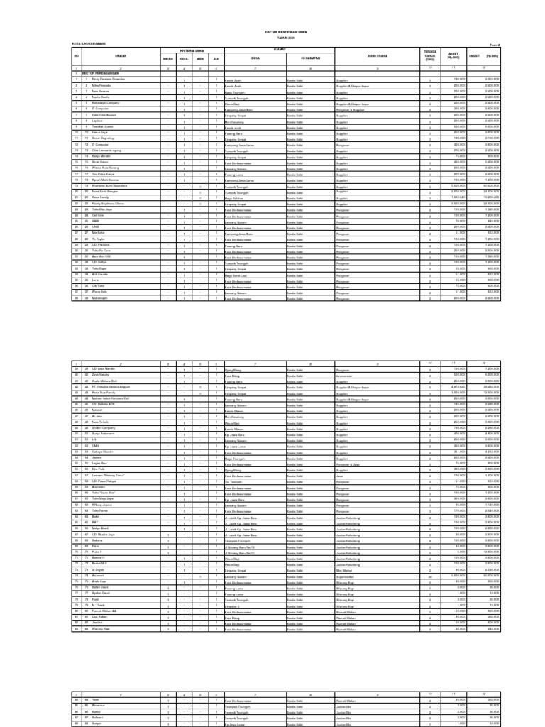 DATA UMKM Kota Lhokseumawe 2020 | PDF