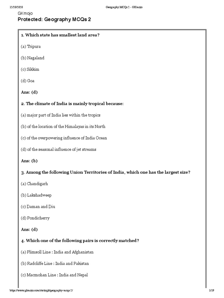 Geography MCQs 2 | PDF | Himalayas | Physical Geography