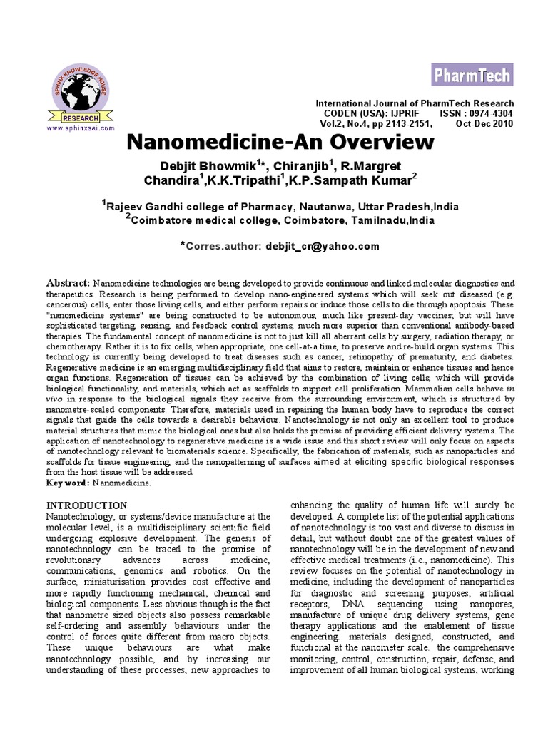 Nanomedicine - An Overview | PDF | Nanotechnology | Nanomedicine
