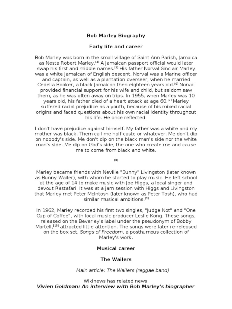 Bob Marley Biography | PDF | Bob Marley | Reggae
