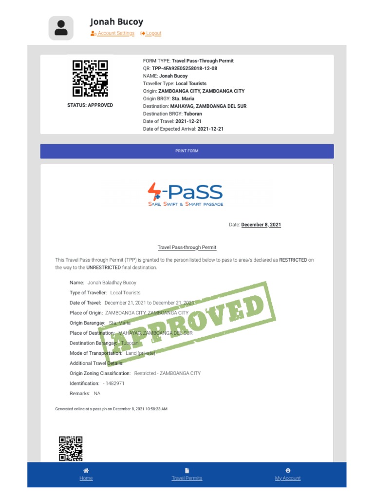 S-PaSS Traveler Form BUCOY | PDF