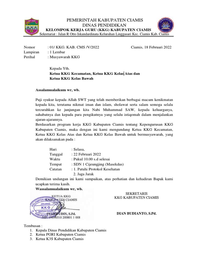 Surat Undangan KKG Kab Ciamis 20222 | PDF