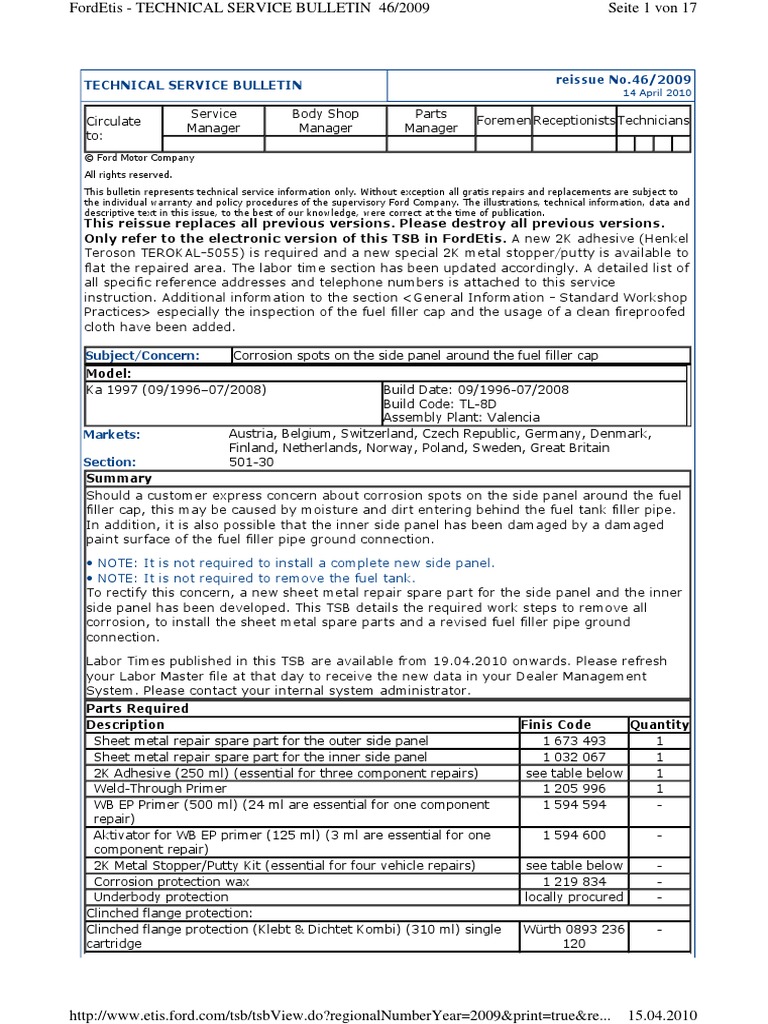 FordEtis-technical Service Bulletin | PDF | Sheet Metal | Construction