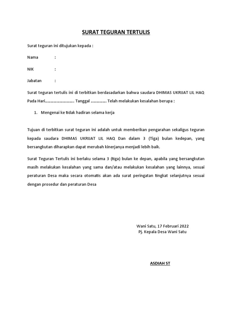 Surat Teguran Tertulis | PDF