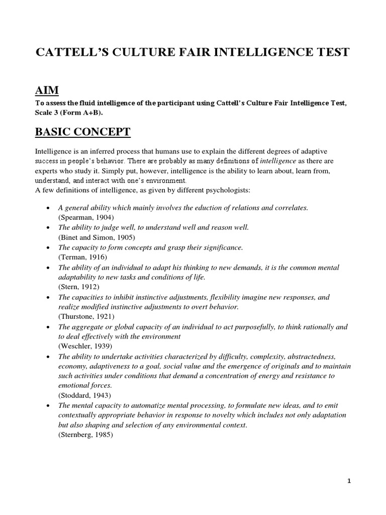 Cattelx27s Culture Fair Intelligence Test PDF Free | PDF | Wechsler ...
