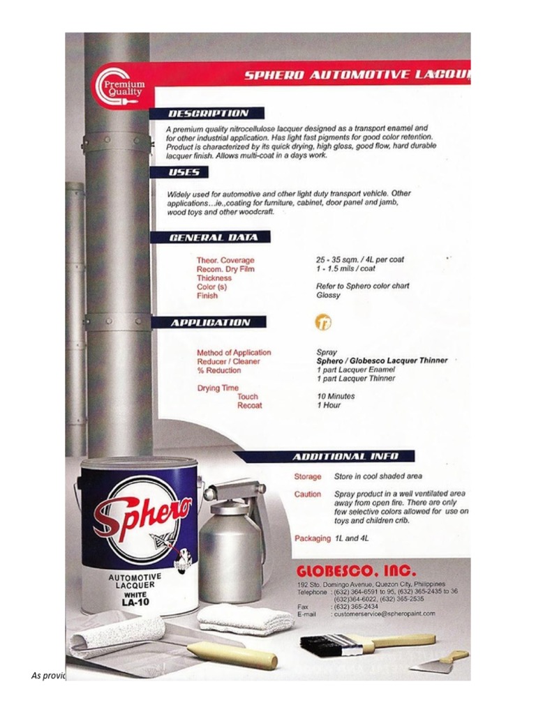 TDS & Safety Application - Sphero Lacquer Paints | PDF