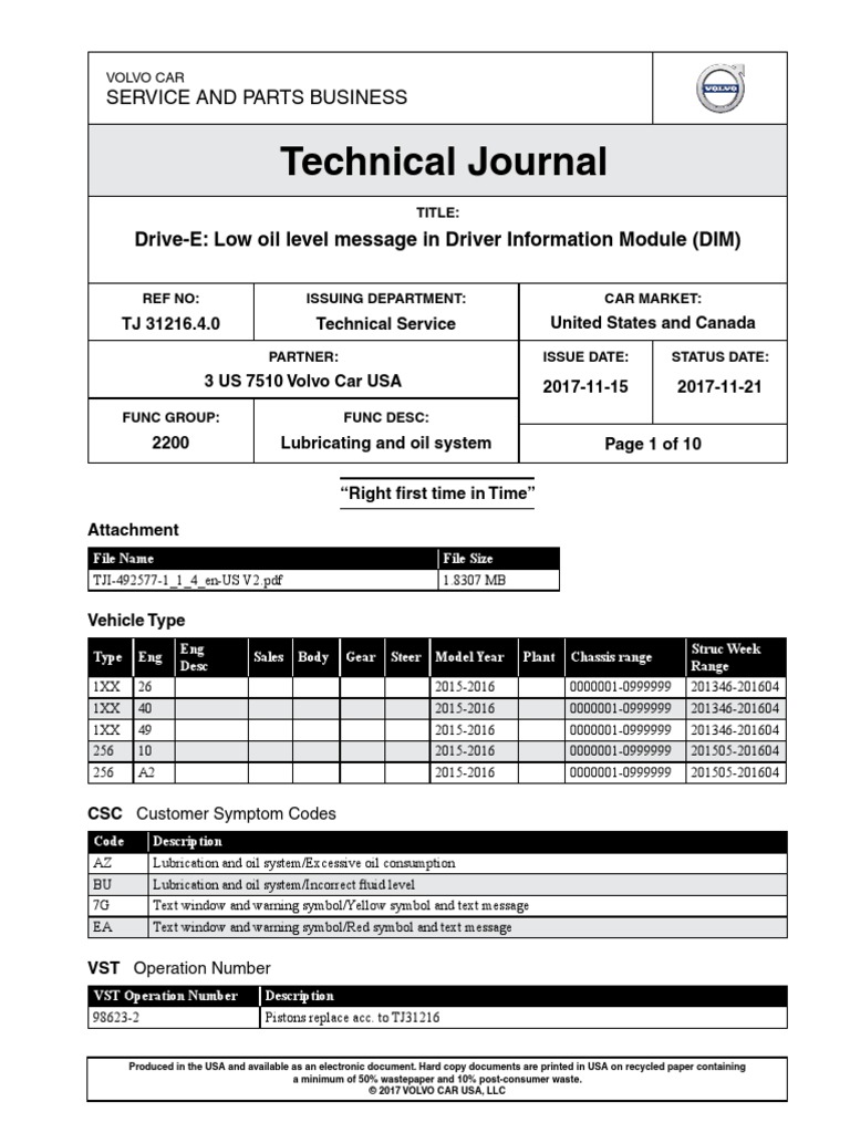 VOLVO Technical Journal MC-10146443-9999 | PDF | Piston | Engines