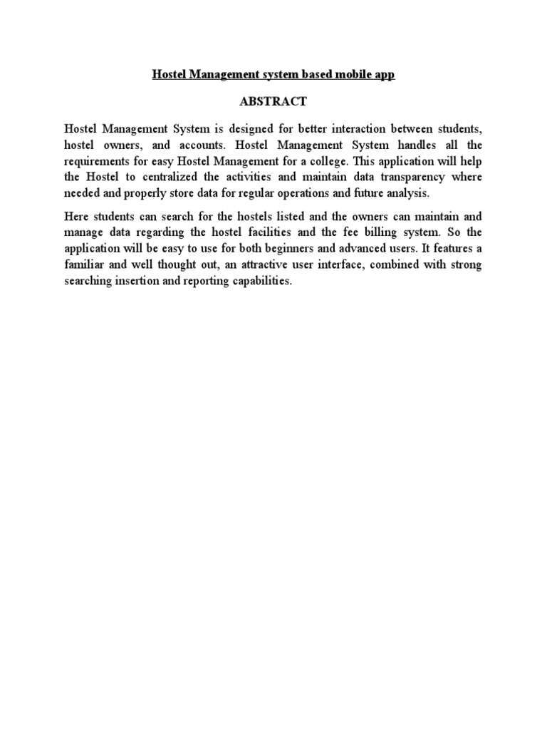 Hostel Management System Based Mobile App | PDF | Application Software ...
