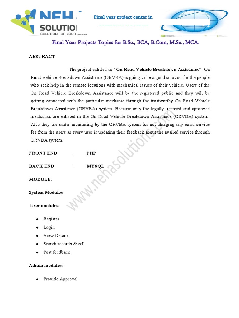 16.on Road Vehicle Breakdown Assistance | Download Free PDF | Random Access Memory | Databases