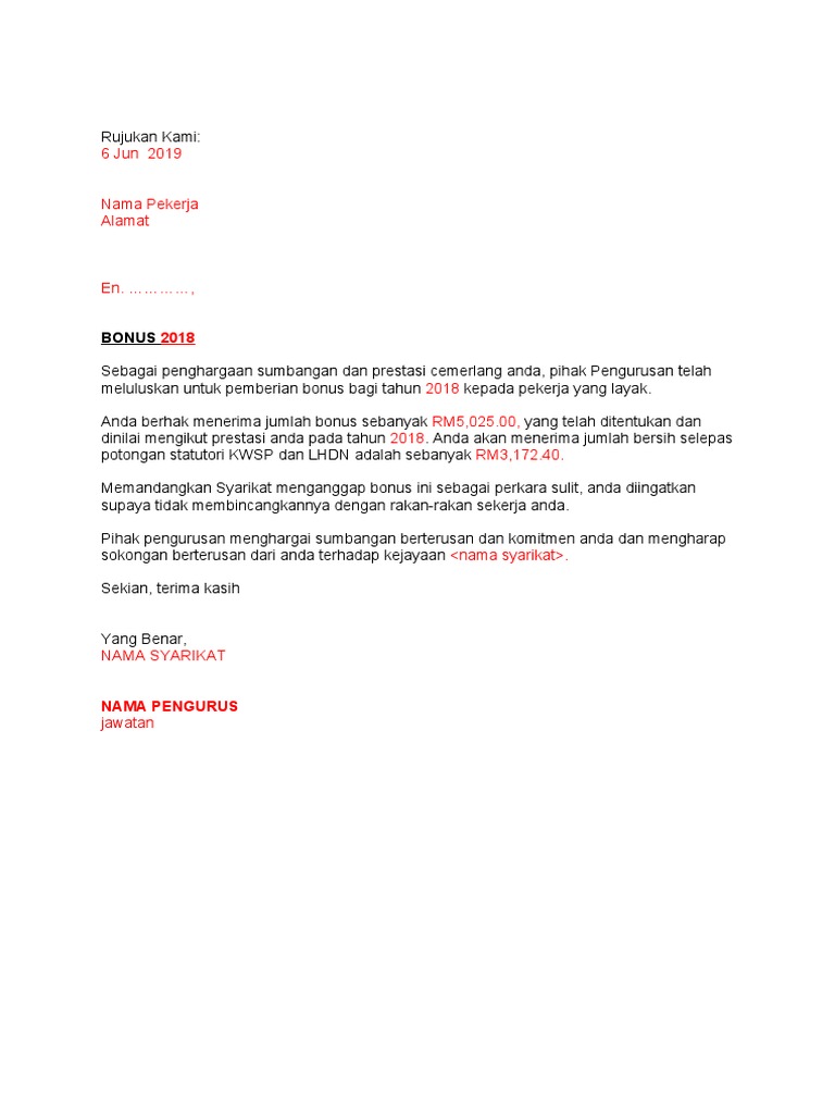9 - Contoh Surat Bonus | PDF