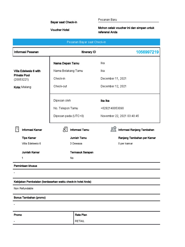 Contoh Bukti Booking An | PDF