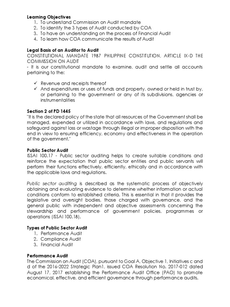 Revised Public Sector Audit Notes Pdf Audit Financial Audit
