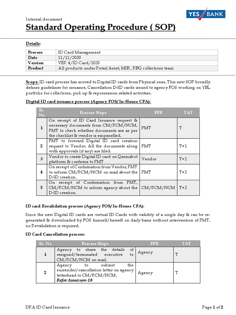 SOP ID Card Management - Version 4 | PDF | Identity Document