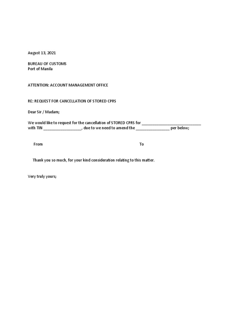 Request For Cancellation of Stored Cprs | PDF
