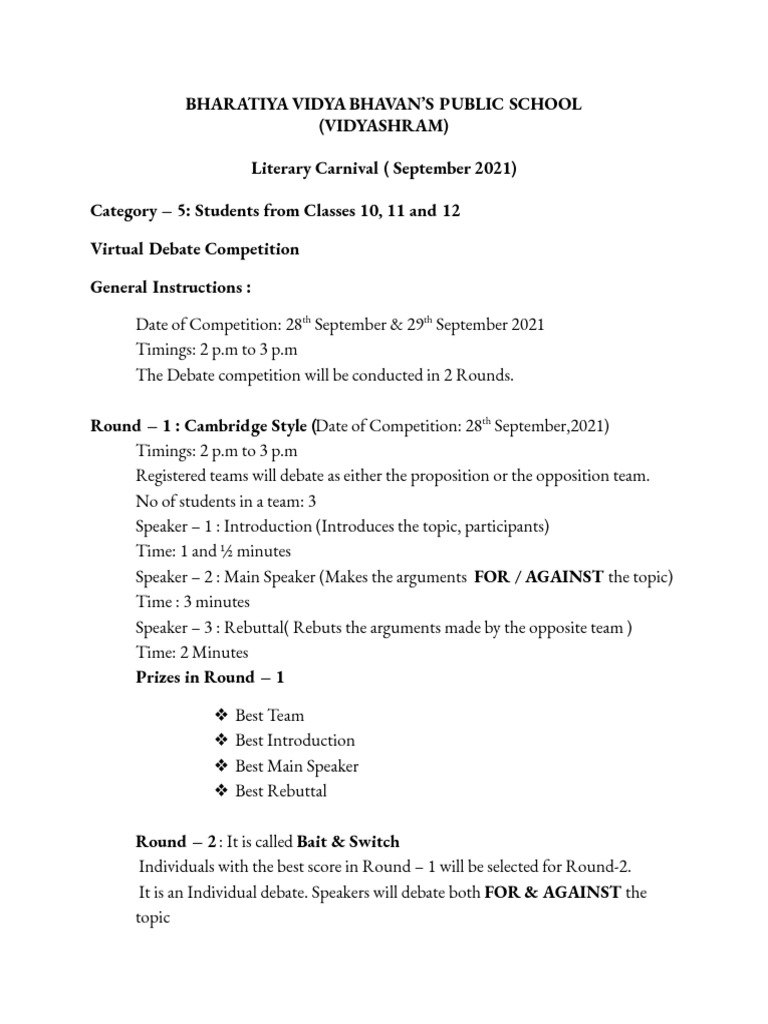 Debate Competition Guidelines | PDF