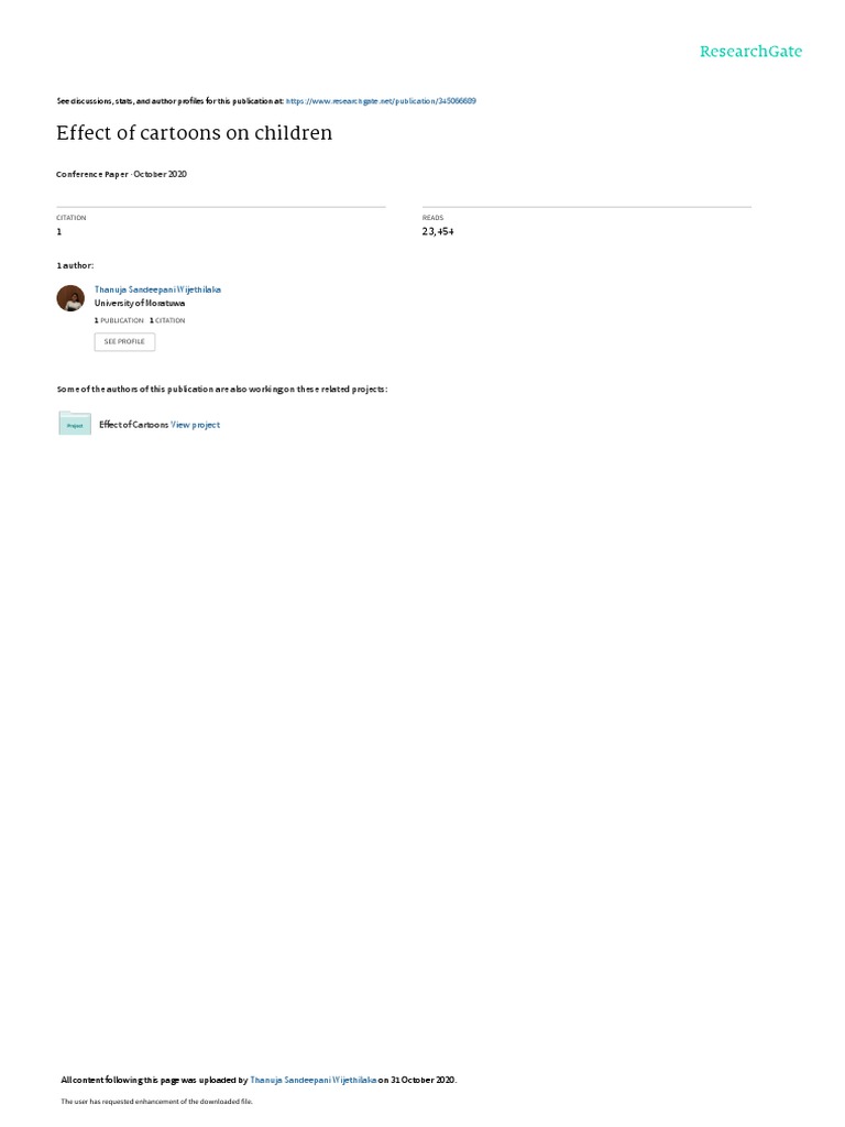 Effect of Cartoons On Children: October 2020 | PDF | Animation | Violence