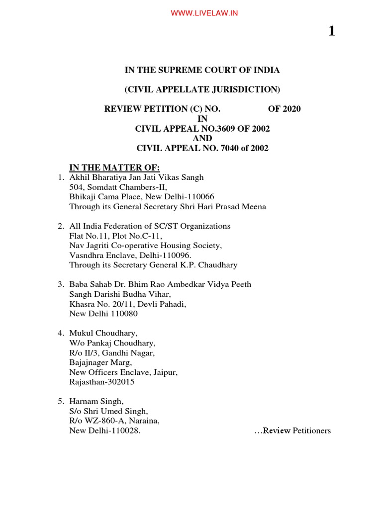 Review Petition Sample | PDF | Supreme Court Of India | Judgment (Law)