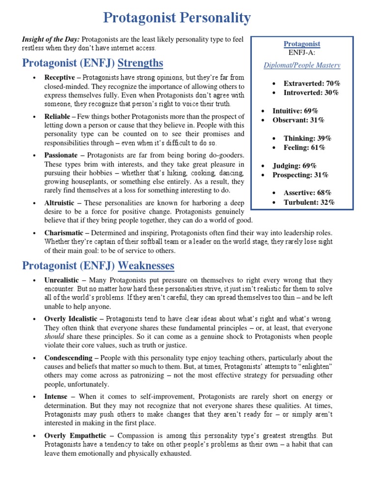 Protagonist Personality | PDF | Personality Type | Psychology