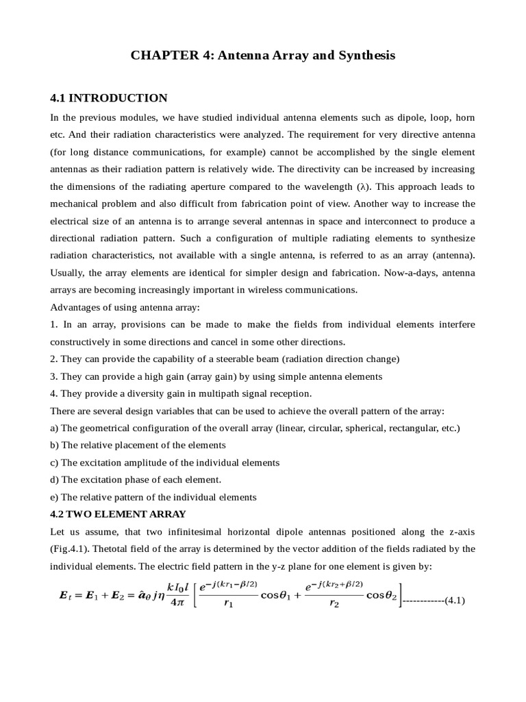 CHAPTER 4: Antenna Array and Synthesis | PDF | Antenna (Radio) | Matrix (Mathematics)