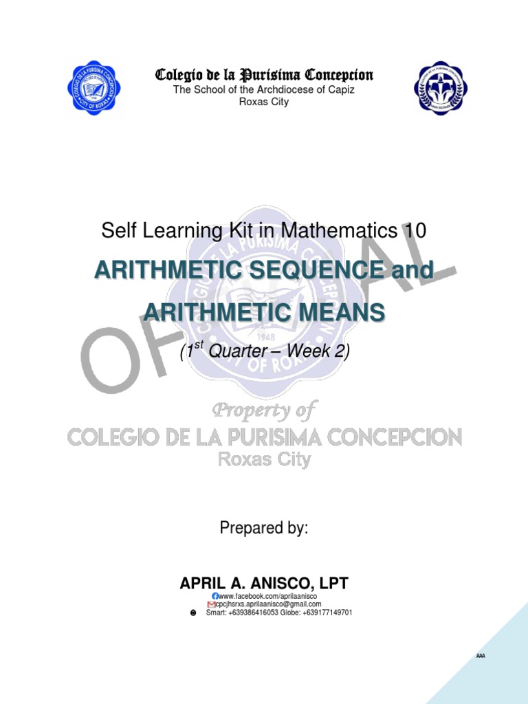 SLK Math 10 Q1W2 Arithmetic Sequence and Arithmetic Means | PDF | Mean | Arithmetic