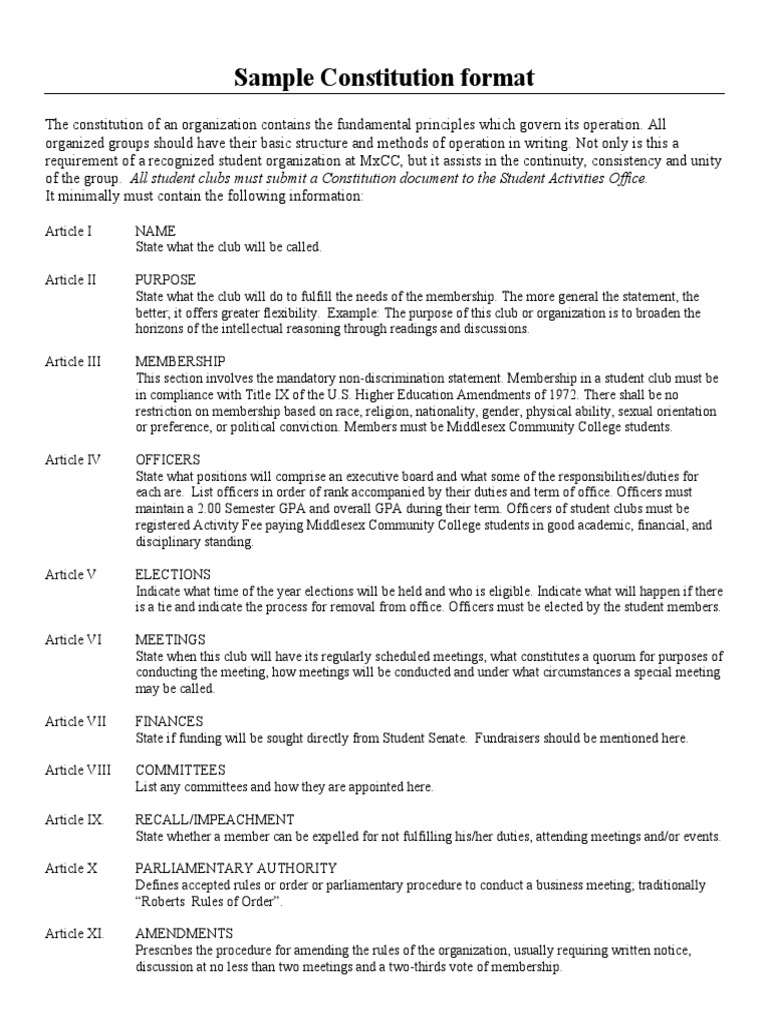 Sample Constitution Format | PDF | By Law | Constitution