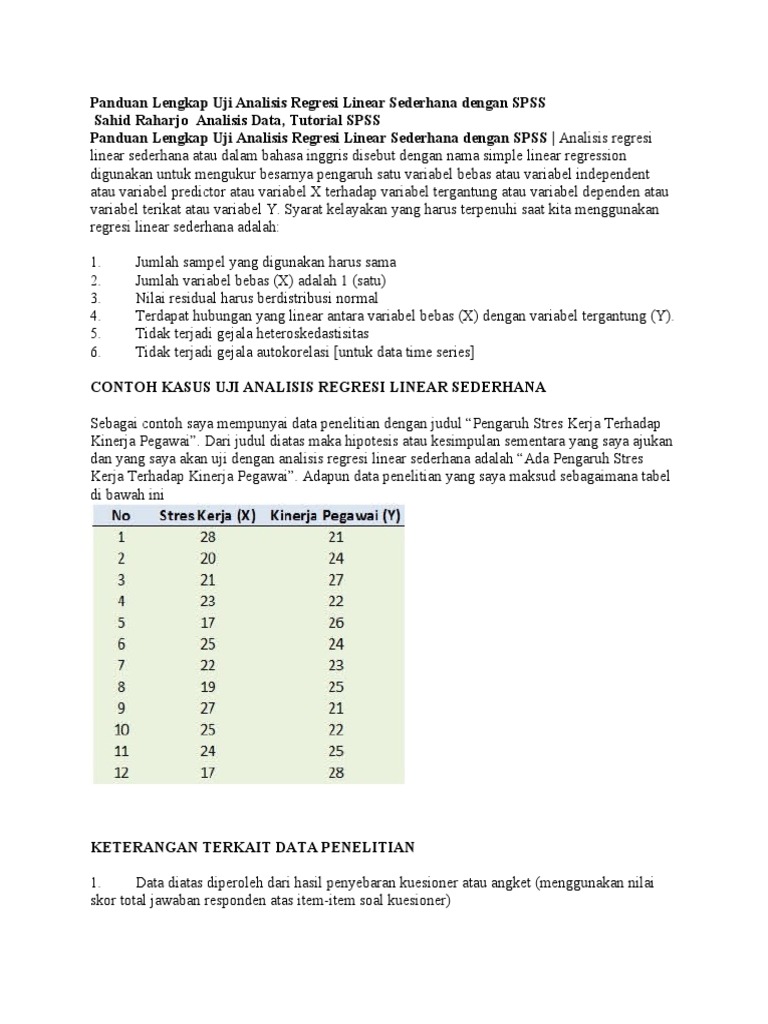 # Uji Analisis Regresi Linear Sederhana Dengan SPSS | PDF