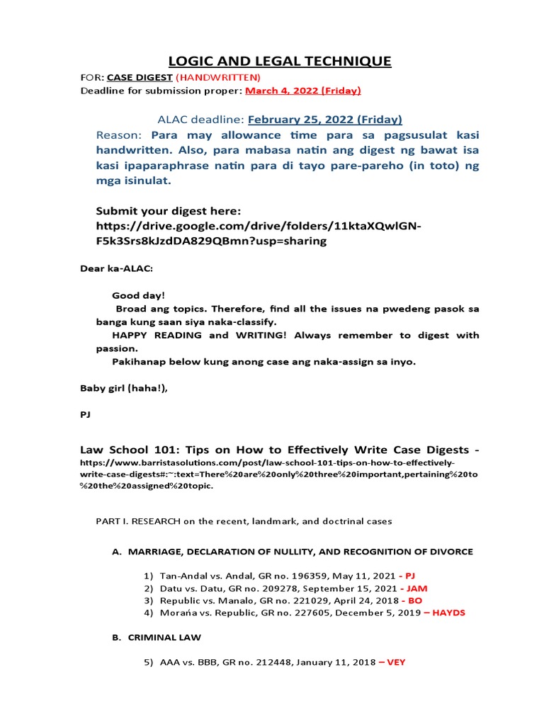 Part 1 Activity 1 LETELO Case Digest Topics ALAC Hatian | PDF