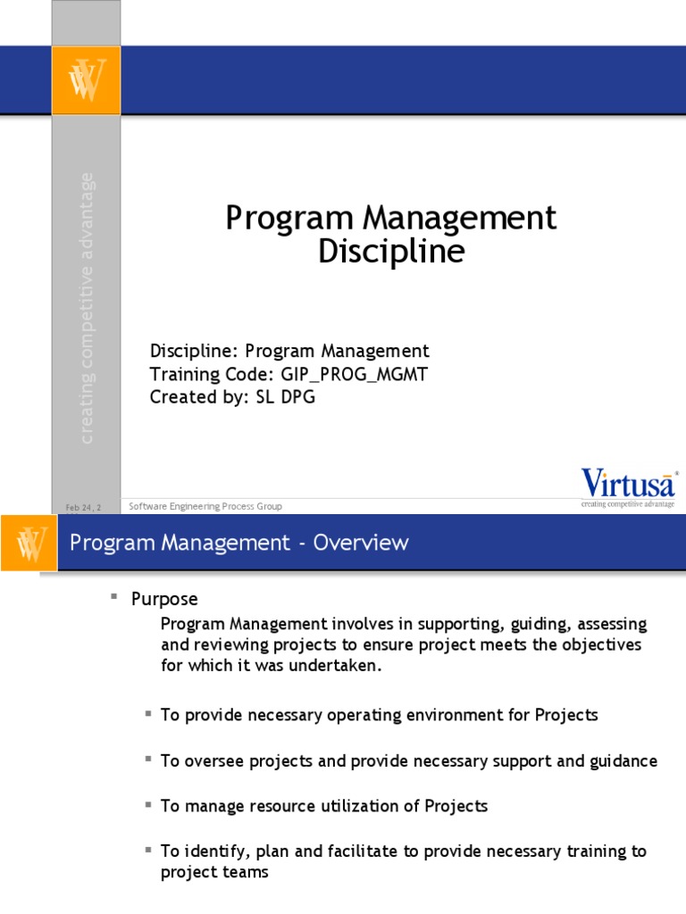 Program Management Discipline: Discipline: Program Management Training ...