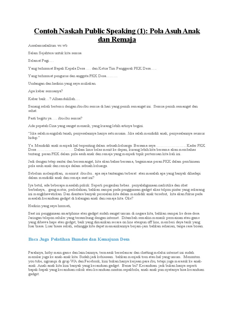 Contoh Naskah Public Speaking | PDF
