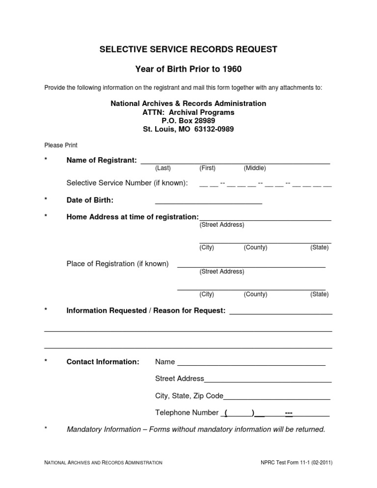 Selective Service Records Request Form | PDF