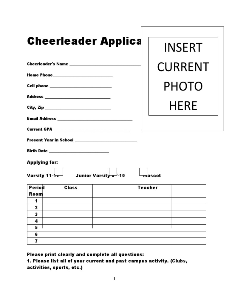 Cheerleader Tryout Application 2023 | PDF | Cheerleading