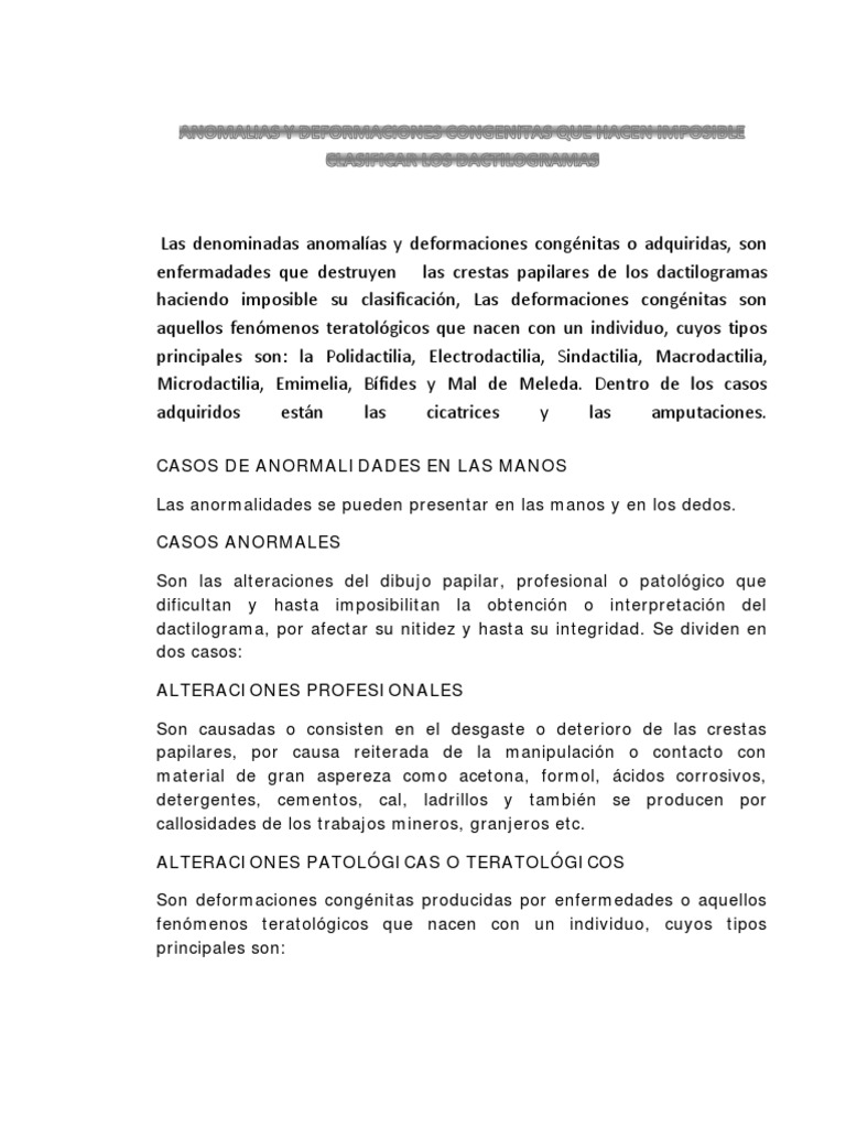 Tema 3 Anomalias Congenitas 2.021 | PDF | Huella dactilar ...