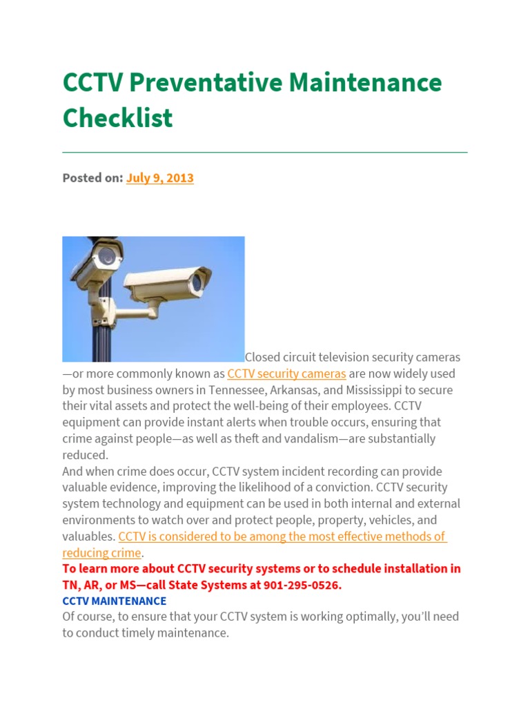 CCTV Preventative Maintenance Checklist | PDF | Closed Circuit ...