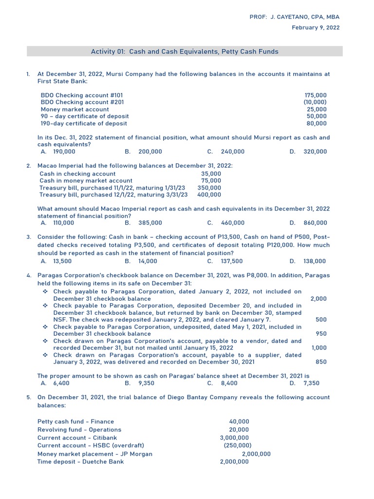 Activity 1 Intacc 1&2 | PDF | Cash | Cheque