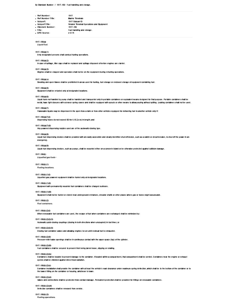 Osha - Fuel Handling and Storage. - Occupational Safety and Health ...