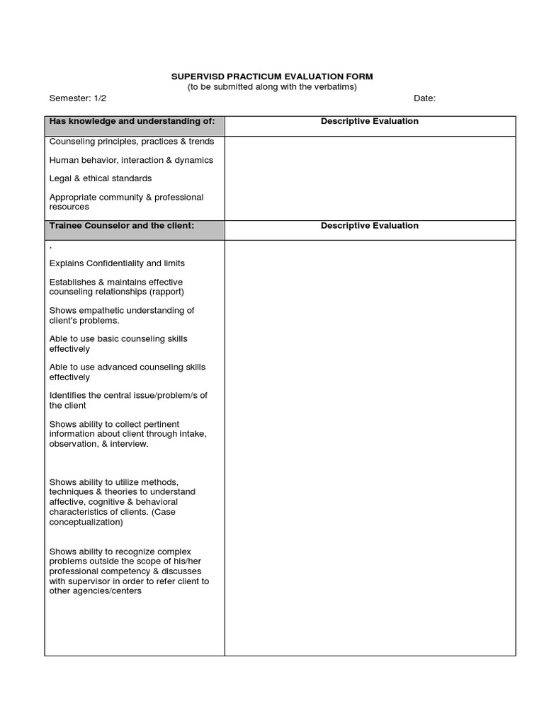 Supervisd Practicum Evaluation Form | PDF | Counseling Psychology | Psychotherapy