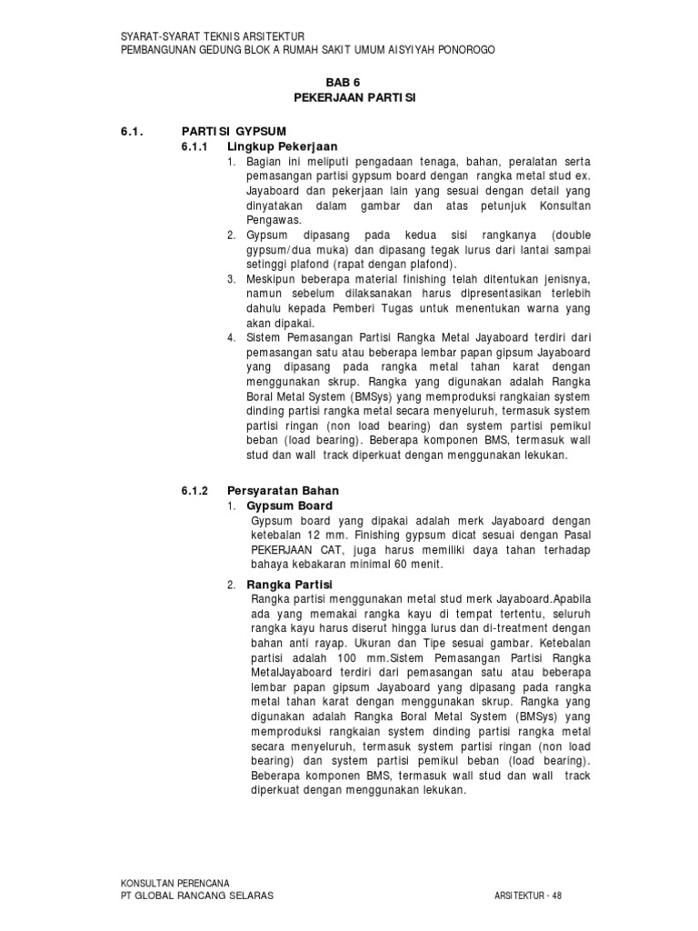Bab 6 Pekerjaan Partisi 6.1. Partisi Gypsum Lingkup Pekerjaan | PDF