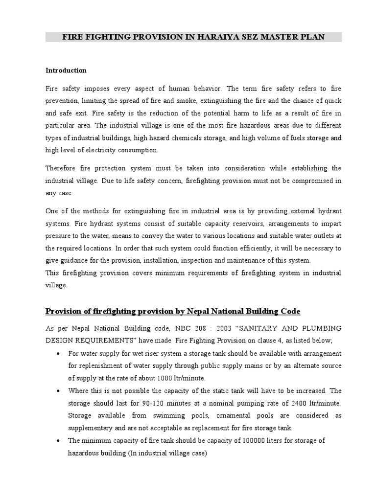 Fire Fighting Provision in Haraiya Sez Master Plan | PDF | Firefighting ...