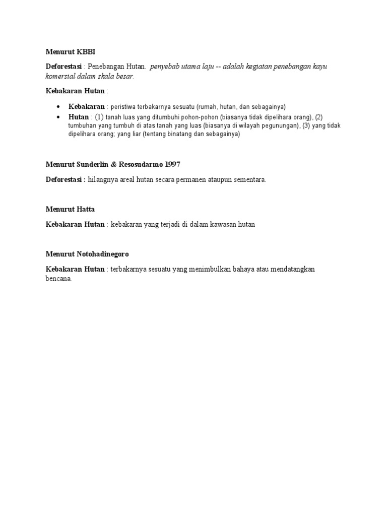 Pengertian Deforestasi Dan Kebakaran Hutan | PDF