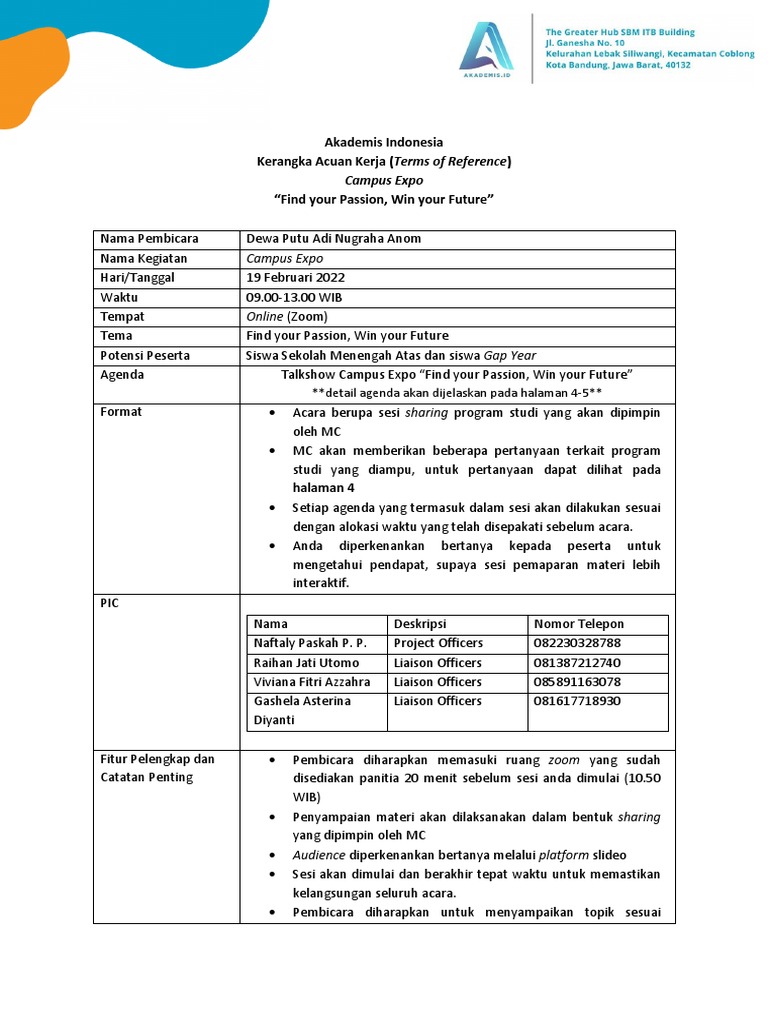ToR-Campus Expo-Dewa Putu Adhi Nugraha Anom | PDF