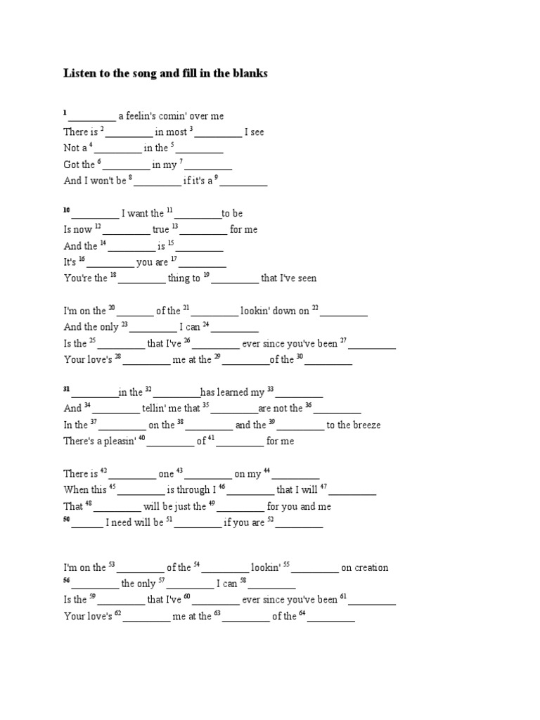 Listen To The Song and Fill in The Blanks | PDF | Language Arts ...