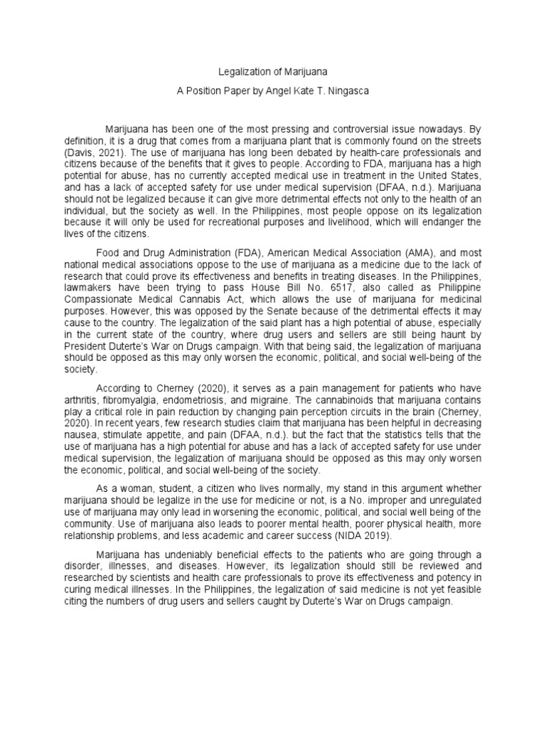 Position Paper (Legalization of Marijuana) by Angel Kate Ningasca | PDF ...