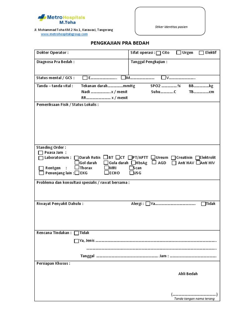 Pengkajian Pra Bedah MHMT | PDF