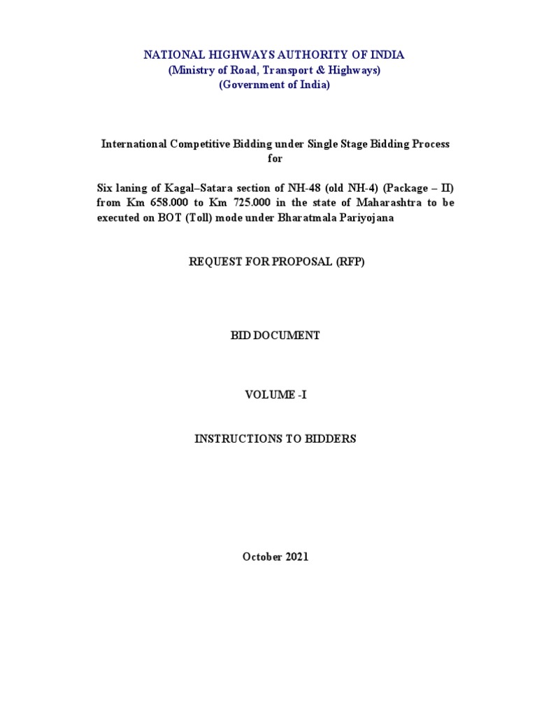 Kagal-Satara Pkg-2 BOT (Toll) MH 2008.47. Cr. NHAI | PDF | Request For Proposal | Ownership