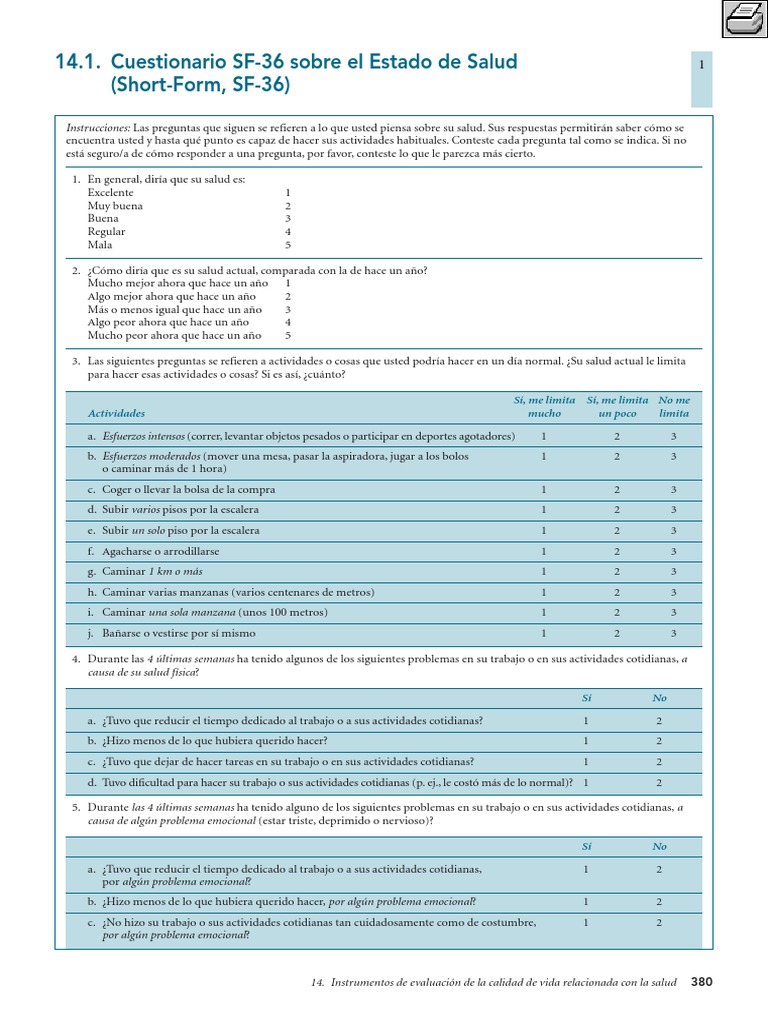 Cuestionario SF-36 Sobre El Estado de Salud (SF-36) | PDF | Cuestionario