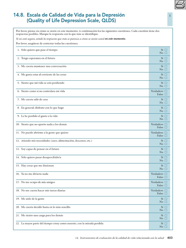 Escala de Calidad de Vida para La Depresión (QLDS) | PDF