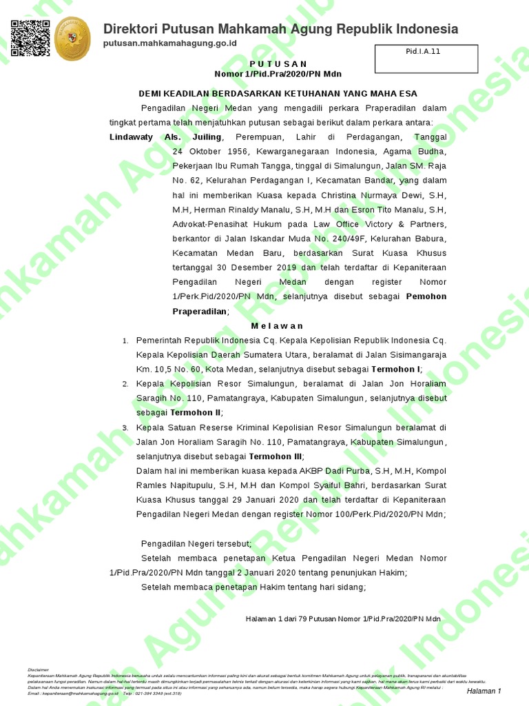 Putusan 1 Pid - Pra 2020 PN MDN 20200516 | PDF