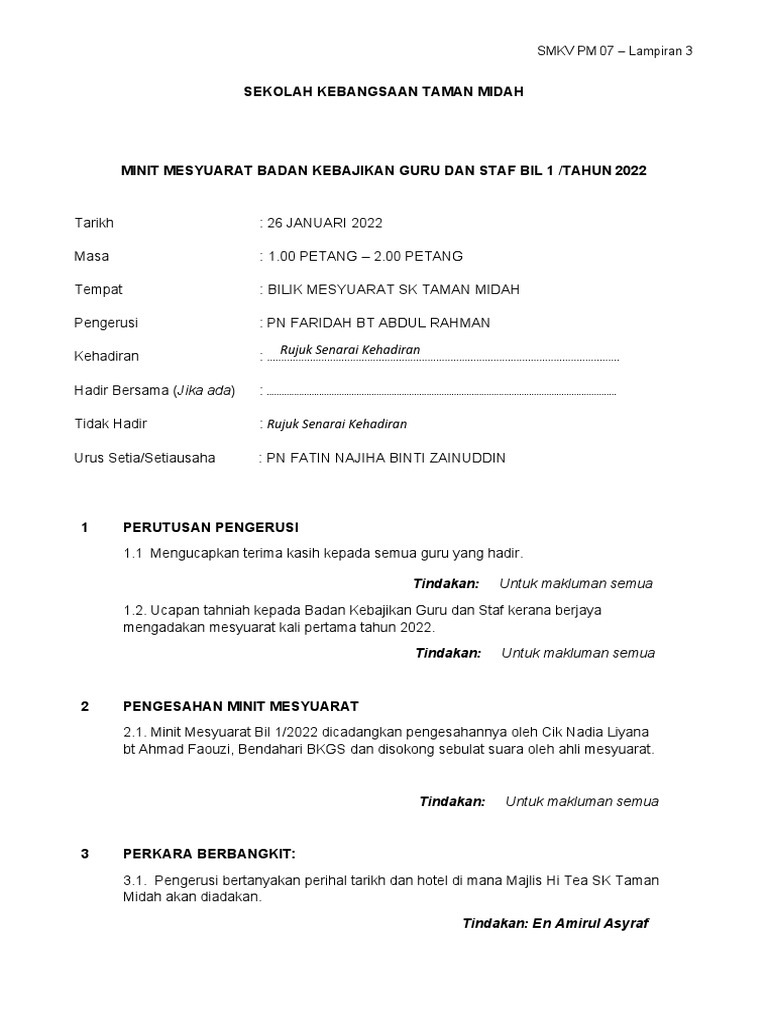 Minit Mesyuarat 2022 | PDF